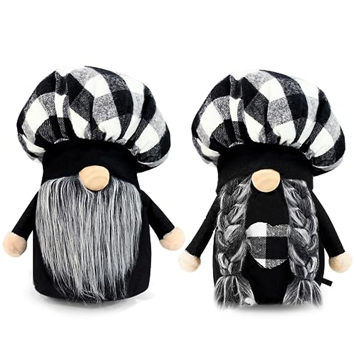 YuQi 2PCS Plaid Kitchen Chef Gnomes Plush, Black White Plaid Couple Cooking Gnome Elf Doll for Home Table Display Ornament, Unique Chriatmas Gifts Ideas