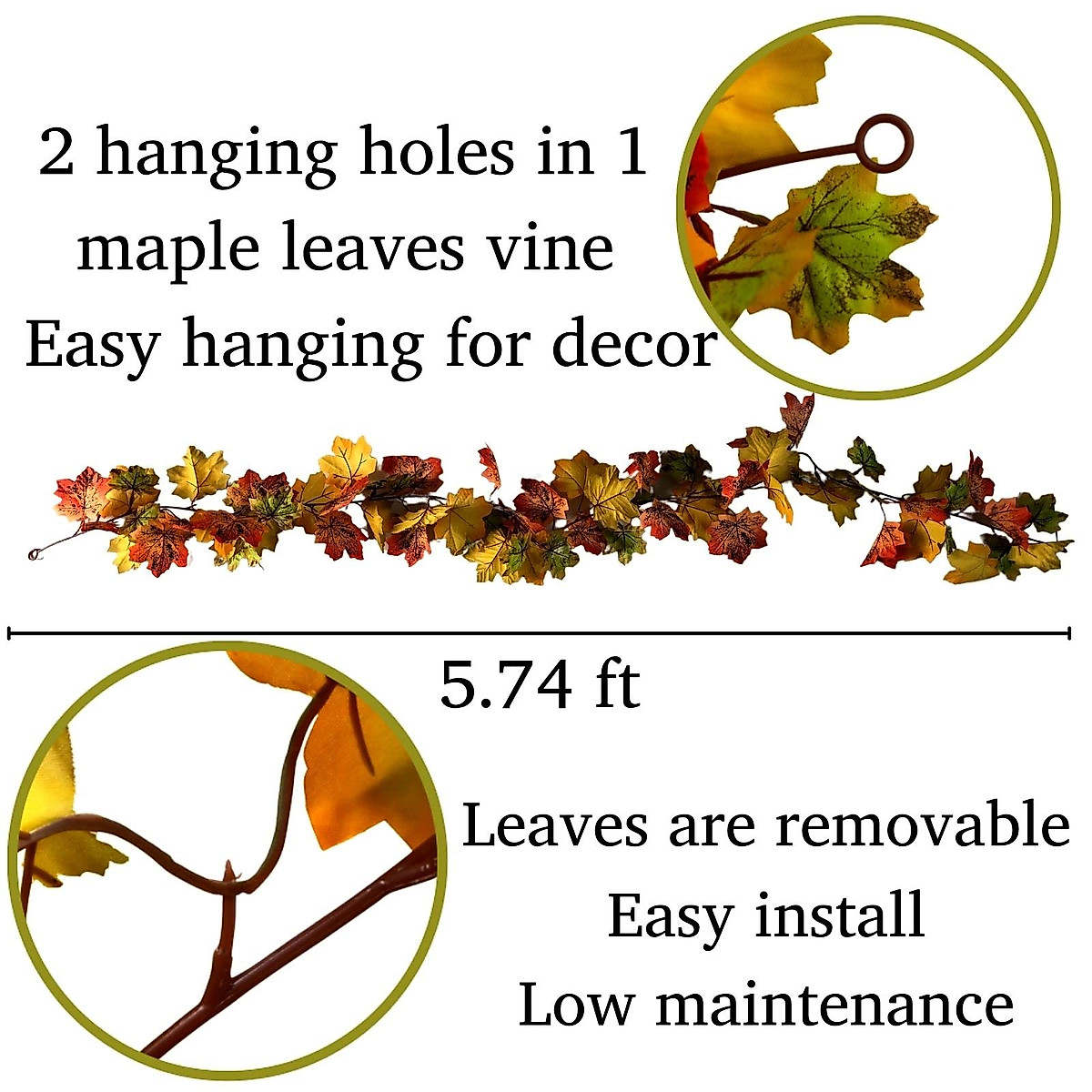 Gobograss Fake Maple Leaves Vines Hanging Garland 2pcs 11.4ft Silk Leaves for Home Decor Hanging Plants Greenery Garland Fake Flower for Garden Halloween Thanksgiving Party Wall Decor