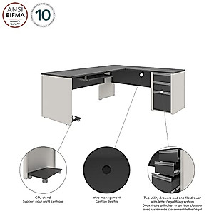 Bestar Connexion 72W L-Shaped Desk with Pedestal in Slate & Sandstone
