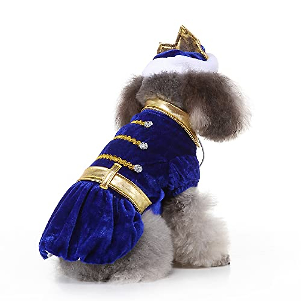 Yoption Dog Cat Prince Costumes with Crown Hat, Pet Halloween Christmas Velvet Cosplay Dress Funny Outfits Clothes for Puppy Dogs Cat (XL)