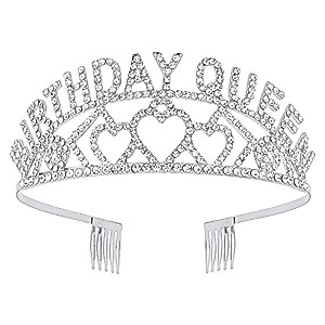 AOPRIE Birthday Tiara for Women Silver Birthday Queen Headband Happy Birthday Tiara and Crown for Women Rhinestone Crystal Decor