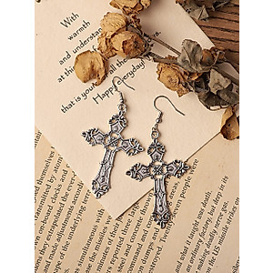 Sacina Gothic Cross Earrings, Zinc Alloy Cross Dangle Earrings, Goth Jewelry Gift for Women