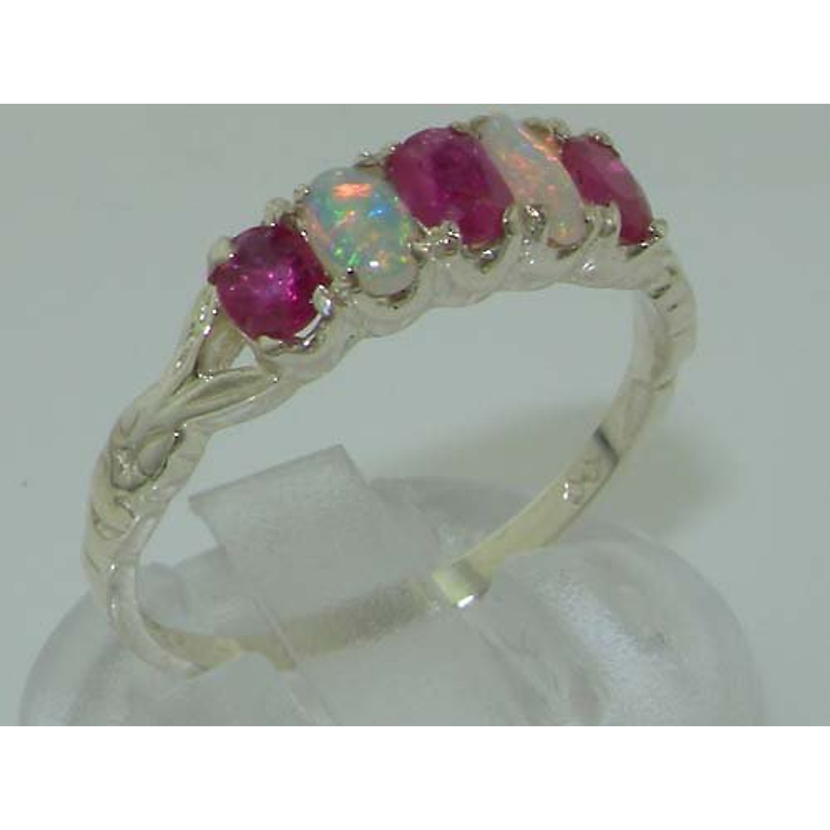 LetsBuyGold 925 Sterling Silver Natural Ruby and Opal Womens Anniversary Ring - Size 7.25