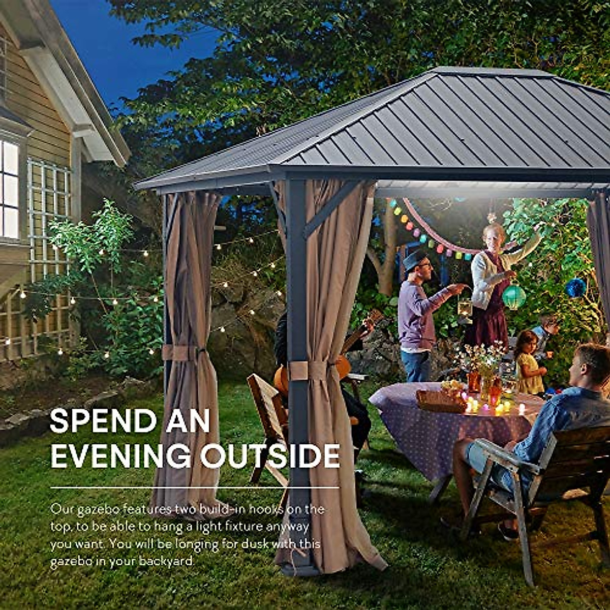 Cloud Mountain Steel Gazebo Hardtop Rectangular 10'x12', Brown Black