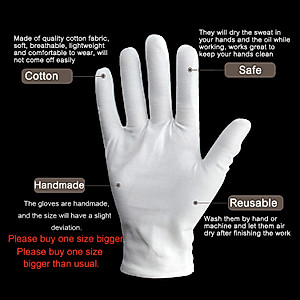 YITIAOYU 24pcs Soft Cotton Gloves for Dry Hands Cotton Sleep Gloves Overnight Eczema Moisturizing Lotion Treatment Reusebale Work Gloves for Coin Jewelry Silver Archival Costume Inspection (Medium)
