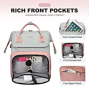 LOVEVOOK Laptop Backpack for Women Fashion Business Computer Backpacks Travel Bags Purse Doctor Nurse Work Backpack with USB Port, Fits 17-Inch Laptop, Light Grey-Pink