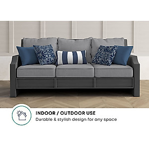 Honeycomb Indoor/Outdoor Stripe Stone Beige Toss Pillow: Recycled Fiberfill, Weather Resistant, Comfortable and Stylish Pack of 2 Pillows for Patio Furniture: 21" W x 12" L