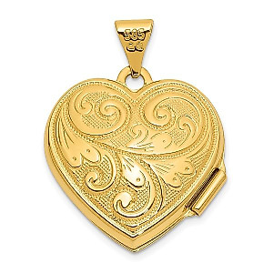 IceCarats 14K Yellow Gold Reversible Heart Love Personalized Photo Locket Necklace Charm Pendant 24mm x 18.6mm Only