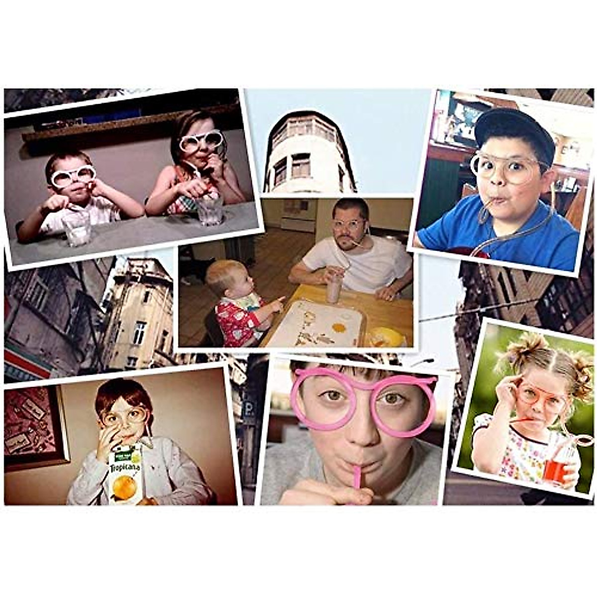 QNCIGER Straw Glasses, Funny Flexible Drink Purses Straw, Crazy Eyeglass Frame Bar Accessories for Birthdays, Bridal Showers, Party Supplies, Favors, Game Ideas (Crystal)