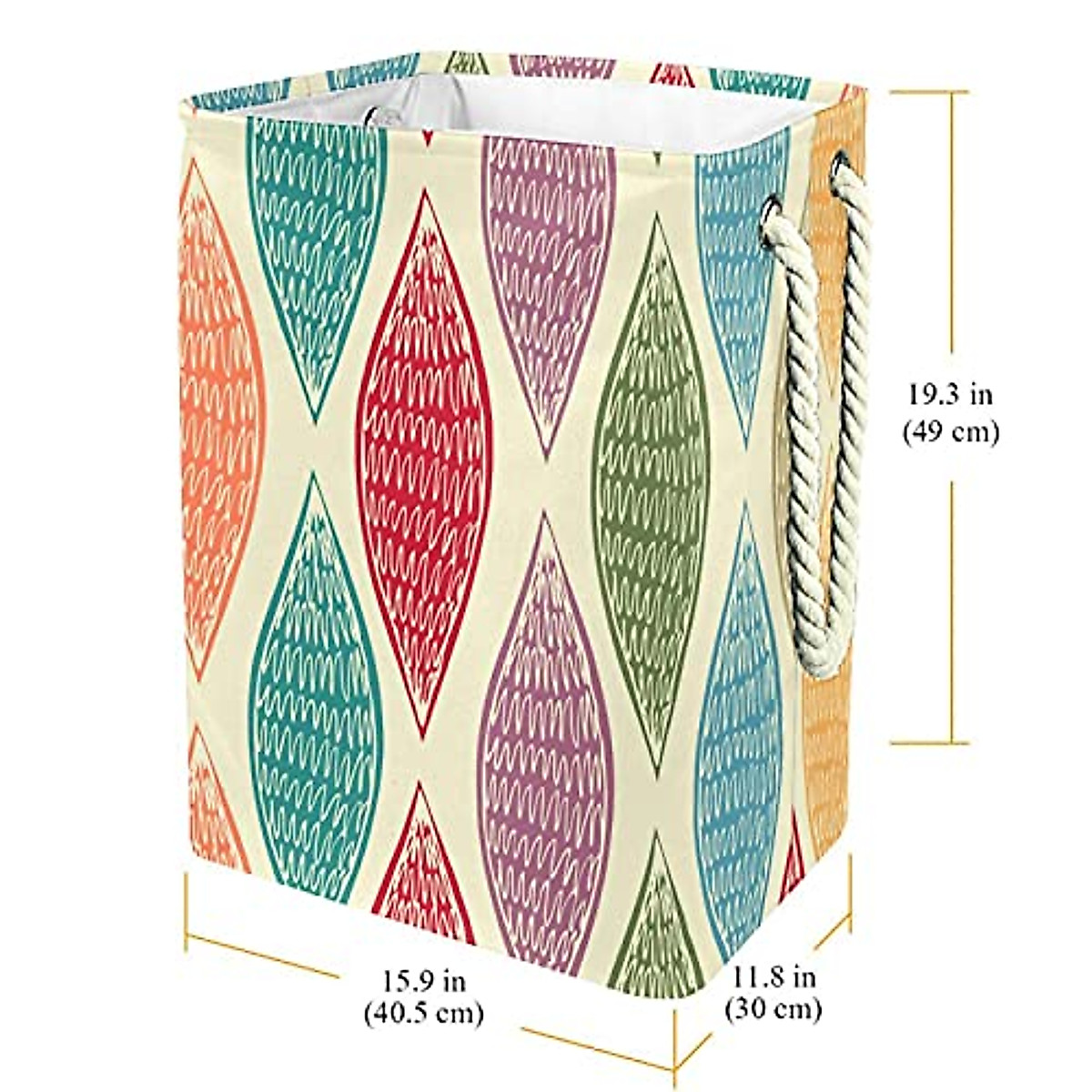 Waterproof Laundry Baskets Tall Sturdy Foldable Abstract Hand Drawn Colorful Spindle Print Hamper for Adult Kids Teen Boys Girls in Bedrooms Bathroom