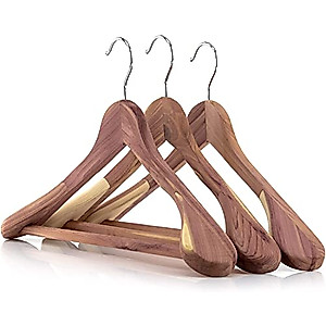 HANGERWORLD 5 Cedar Wood 17.7inch Suit Hangers with Broad Shoulders and Non-Slip Ridged Trouser Bar