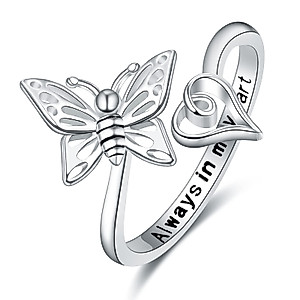 Palpitate Butterfly Rings for Women Butterfly Rings Always in My Heart Sterling Silver Rings for Women Butterfly Jewelry Gifts