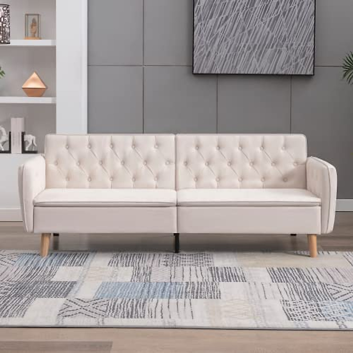 Mjkone Convertible Sofa Bed, Modern Velvet Loveseat Couch, Folding Upholstered Sleeper Sofa with Adjustable Backrest & Armrest, Couches for Living Room Apartment Office Small Space