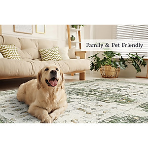 Valenrug Washable Rug 8x10 - Ultra-Thin Antique Collection Area Rug, Stain Resistant Rugs for Living Room Bedroom, Distressed Vintage Rug(TPR35-Green, 8'x10')