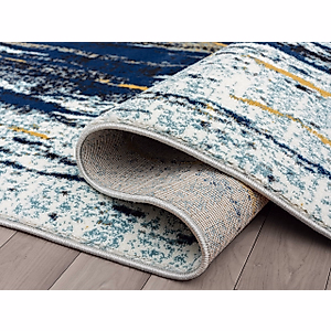 Abani Rugs Blue & Yellow Painted Pattern Area Rug w/Bold Design Rugs Modern 6' x 9' Accent Rug, Laguna Collection