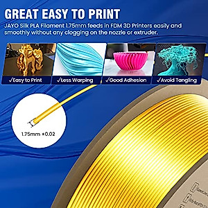 Silk Black PLA 3D Printer Filament 1.75mm, JAYO Silk PLA 0.65kg Spool 3D Printing Material, Silky Shiny Surface, Neatly Wound Filament, Fits for Most FDM 3D Printers, Black 650g