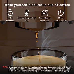 KOTLIE Single Serve Coffee Maker, 4 in1 Espresso Machine for Nespresso Original/K cups/L'OR/Ground Coffee/illy Coffee ESE, 19Bar Espresso Maker, 1450W Fast Heat Coffee Machine(Coffee)