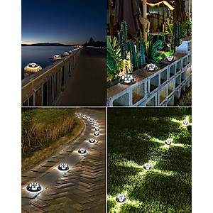 Biling Solar Outdoor Lights Walkway Lights 12 Packs, Bright Solar Ground Lights Uplight Sidelight, Waterproof Solar Deck Lights for Yard Walkway Garden Poolside (White)