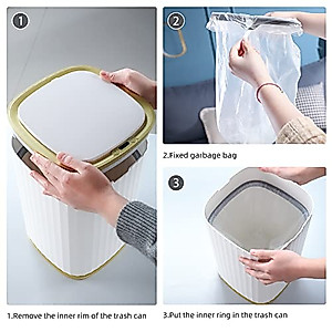 MOPALL 3.5 Gallon Automatic Trash Can,Waterproof Slim Touchless Bathroom Garbage Can with a Lid(White with Gold Trim)