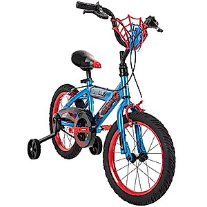 Huffy Marvel Spider-Man Kid Bike Quick Connect Assembly, Web Plaque & Training Wheels, 16" Blue