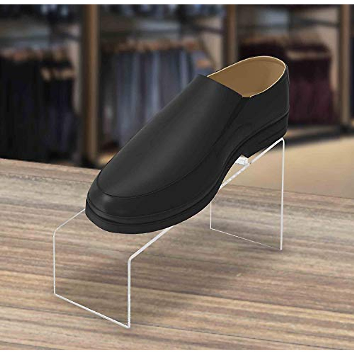 2 Pack Acrylic Shoe Display Stand Clear Premium Lucite 4"W x 5"H Slanted Footwear Showcase Riser with Heel Stop for Retail Shops and Clothing Stores by Marketing Holders