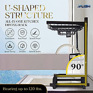 Vlish Over The Sink 2 Tier Dish Drying Rack - Expandable Length 35-42in | Space-Saving, Rust-Resistant, Non-Slip Foot Rubber | Stainless Steel Kitchen Counter Drainer Organization Storage Shelf