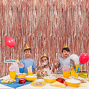 Huge, Rose Gold Backdrop for Birthday - Pack of 3 | Rose Gold Fringe Curtain with Peach Happy Birthday Banner | Rose Gold Streamers | Rose Gold Happy Birthday Banner | Rose Gold Birthday Decorations