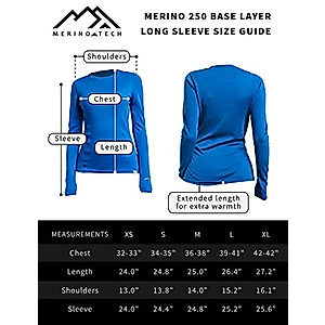 Merino.tech Merino Wool Base Layer Women 100% Merino Wool Midweight Long Sleeve Thermal Shirts + Wool Socks (Medium, Black 250)