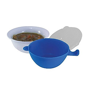 Cool Touch Microwave Safe 3 Piece Bowl Set, 24 Oz - Heat, Eat And Store All In One - Quality Ceramic Bowl, Heat Holder And Lid - Easy Clean Dishwasher Safe - Microwave Bowl, Blue