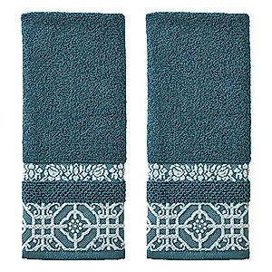 SKL Home Vern Yip Floral Lanterns Hand Towel Set, Teal 2 Count