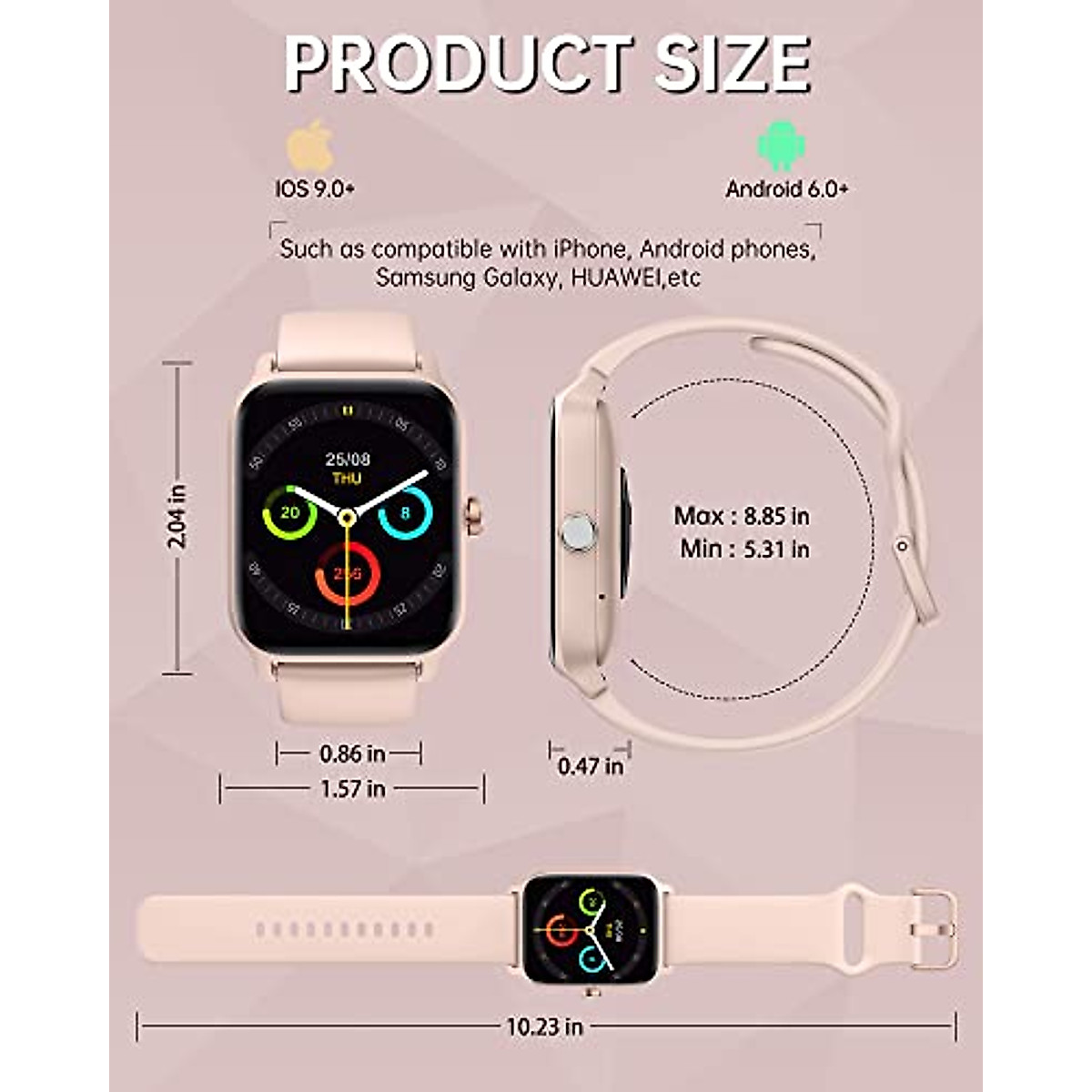 Smart Watch for Women (Answer/Make Call), 1.8" Touch Screen Activity Trackers for Android iPhone Compatible with Alexa Built in, Fitness Heart Rate Blood Oxygen Sleep Monitor, IP68 Waterproof