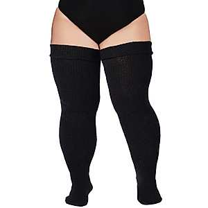 Plus Size Womens Thigh High Socks for Thick Thighs- Extra Long & Thick Over the Knee Stockings- Leg Warmer Boot Socks (Classic Black)