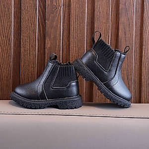 Girls Boys Children Ankle Boots Kids Low Heel Booties Fashion Side Zipper Short Flat Shoes Baby (Black, 12-18 Months)
