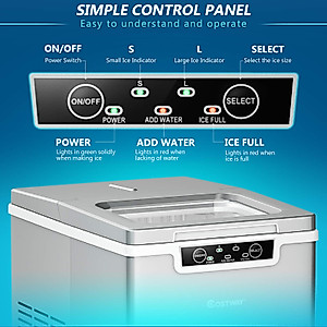 COSTWAY Countertop Ice Maker, 26LBS/24H Portable Electric Ice Machine, 9 Bullet Ice / 7 Mins, Intelligent Alarm System, with Ice Scoop and Basket, for Homes, Offices, Restaurants, Bars (Silver)