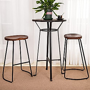 HeuGah Bar Stools, Solid Wood Barstools Set of 2, 30" Bar Height Bar Stools with Metal Leg, Rustic Backless Bar Stools for Kitchen Island, Bar Chairs with Solid Wood Saddle Seat (Walnut, 30 Inch)
