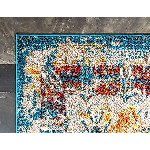 Unique Loom Rosso Collection Vintage, Traditional, Distressed, Bohemian, Botanical, Southwestern Area Rug, 2' 7" x 10' 0", Multi/Blue