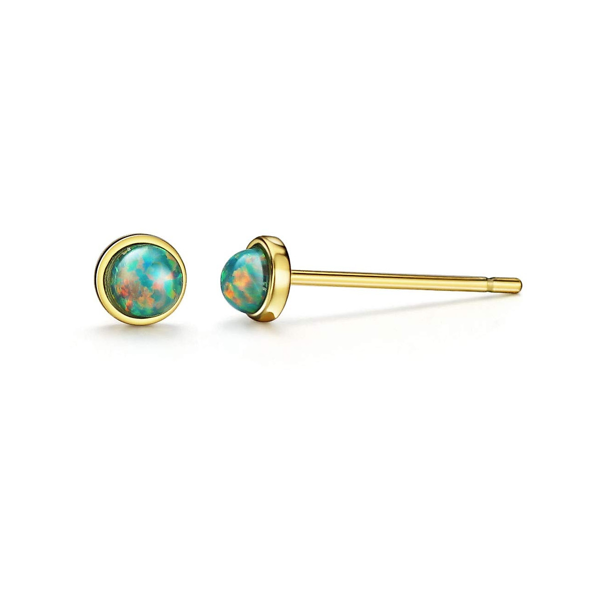 Sterling Silver Opal Stud Earrings for Women 18K Gold Plated Tiny Gemstone Stacking Earrings Birthstone Women's Earrings