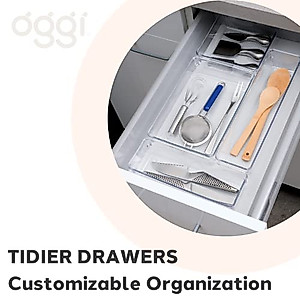Oggi Clear Drawer Organizer - 3" X 12" - Ideal for Organizing Kitchen Drawers, Office, Desk, Silverware, Kitchen Utensils, Cosmetics and Bathrooms