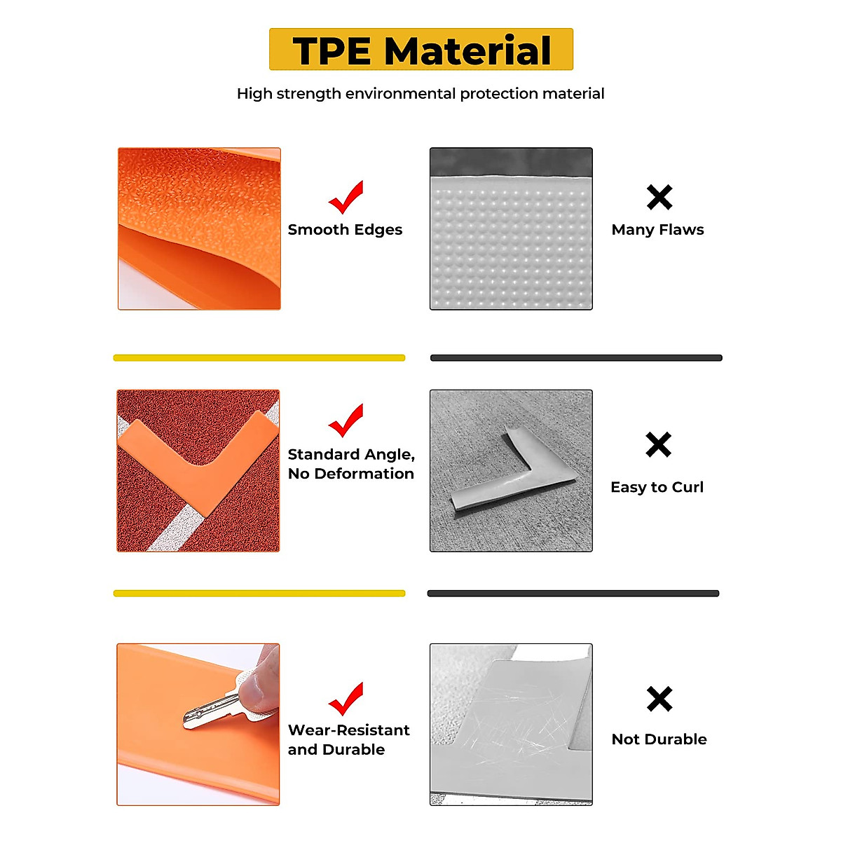 DEERFAMY 24 Pcs Pickleball Court Markers Kit, Temporary Pickleball Lines Throw Down Markers for Outdoor Indoor Tennis Badminton, Orange and Yellow