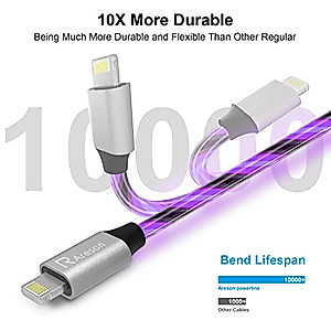 Light up iPhone Charger Cord, LED Lightning Cables 1 Pack | Apple MFi Certified | USB Fast Charging Cord for Apple iPhone 13 12 11 Pro Max XR XS X/8Plus/7Plus/6Plus/5s/iPad More (6FT, Purple)