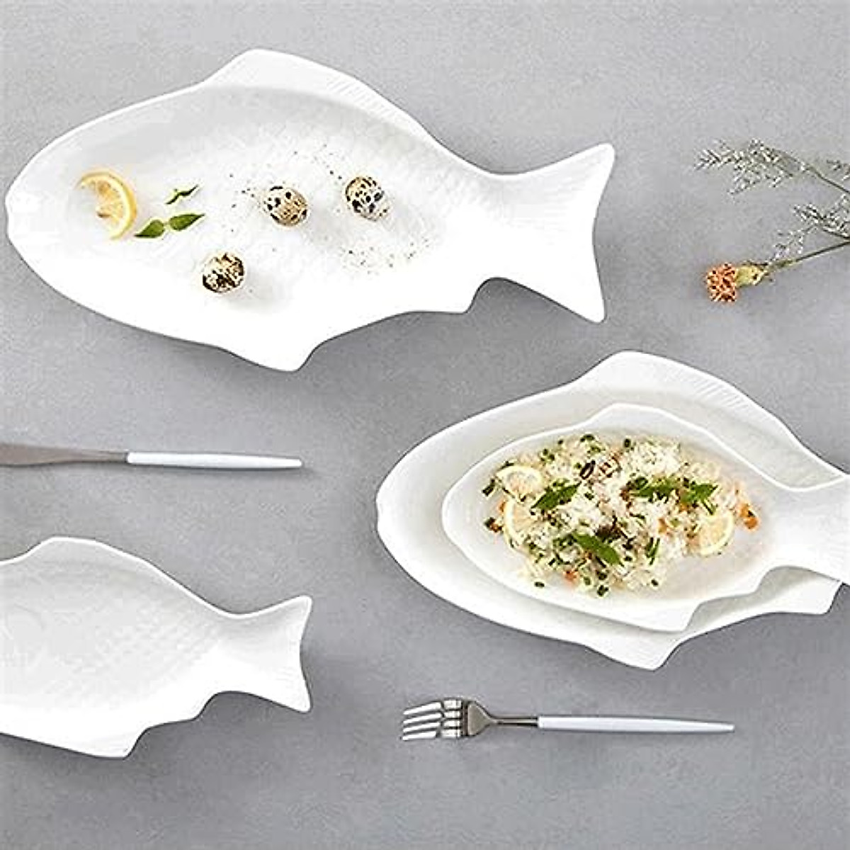 PacuM ?Kitchen Dinner Plates Sets Creative Fish-Shaped Ceramic Plate Household Fish Plate Steamed Fish Plate Restaurant Snack Plate Kitchen Tableware Ceramic Flat Plates Set Plate