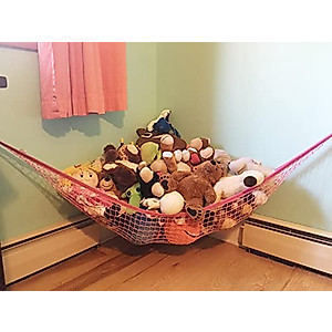 Toy Hammock, Huijukon Jumbo Corner Toy Hammock Toy Storage Net Hammock Collection Organizer for Stuffed Animals Squishmallows Cuddly Plush Soft Toys | Size: 86" x 60" x 60" (Pink)
