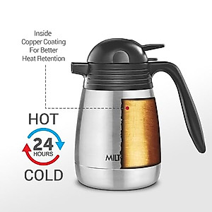 Milton Insulated Coffee Carafe (34 oz) thermos Water Coffee Dispenser, Tea Flask- Stainless Steel Hot Beverage Dispenser-Thermal Carafe Air Pot Silver (1000 ml)