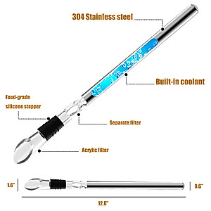 DERGUAM 3-in-1 Stainless Steel Wine Chiller with Wine Aerator and Wine Pourer, Wine Chiller Stick Wine Chiller Rod Fits in all Standard-sized Bottles, for Wine Accessories Wine Lover Christmas Gifts