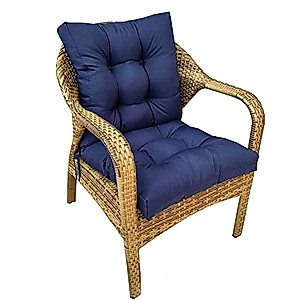 Outdoor Seat/Back Chair Cushion Tufted Pillow, Waterproof Rocking Chair Cushion Patio Replacement Cushions with Non-Slip Ties (Navy Blue)