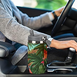 BWQJKUO Large Capacity Car Cup 30 Oz Stainless Steel Tropical Flamingo Printed Travel Mug Leak-proof Flip Straw Tumbler with Handle,keeps Cold Or Ho