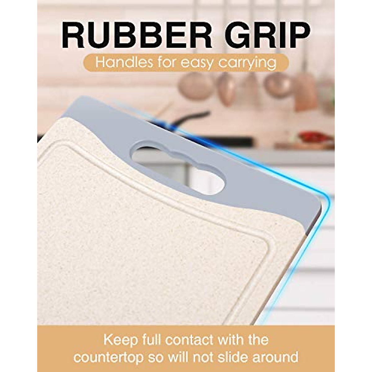 Kikcoin Extra Large Cutting Boards, Plastic Cutting Board for Kitchen Dishwasher Chopping Board Set of 3 with Juice Grooves, Easy Grip Handle