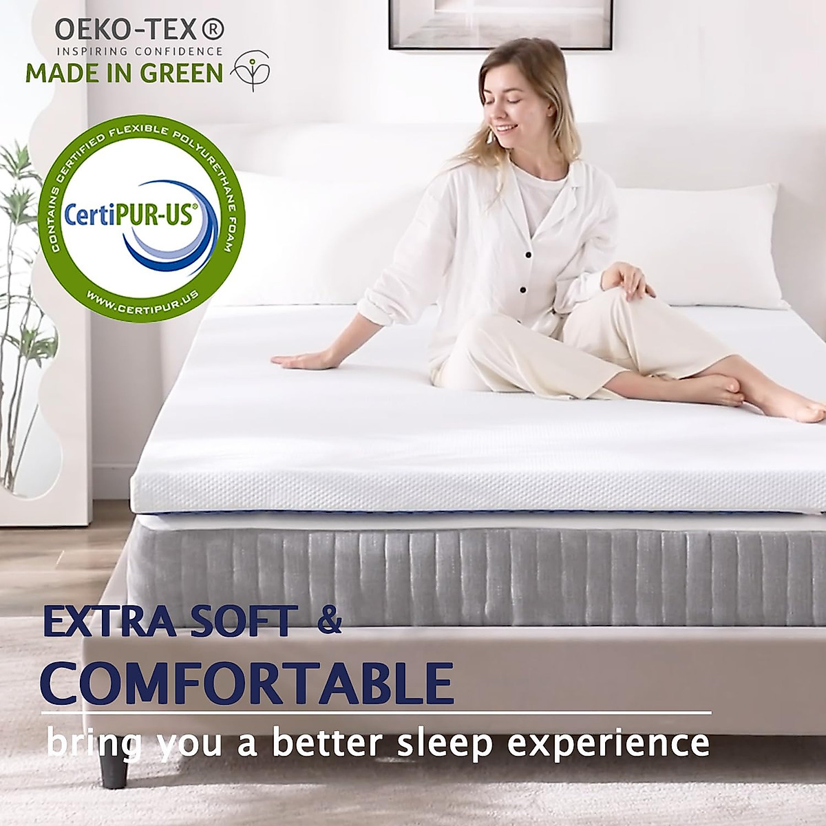 4 Inch Memory Foam Mattress Topper Twin XL for Pressure Relief-Gel Swirl Cooling Foam Mattress Topper with Non-Slip Design and Ventilated Washable Fiber Cover,CertiPUR-US Certified