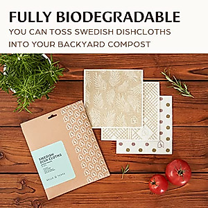 Swedish Dish Cloths, Each Reusable Cellulose Dishcloth Replaces 15 Rolls of Paper Towels and is More Absorbent than a Sponge For Washing Dishes, Kitchen, Set of Six