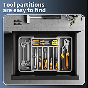 TAELXIID Silverware Drawer Organizer, Expandable Utensil Tray for Kitchen, BPA Free Flatware and Cutlery Holder, Adjustable Plastic Storage for Spoons Forks Knives, Large, Clear
